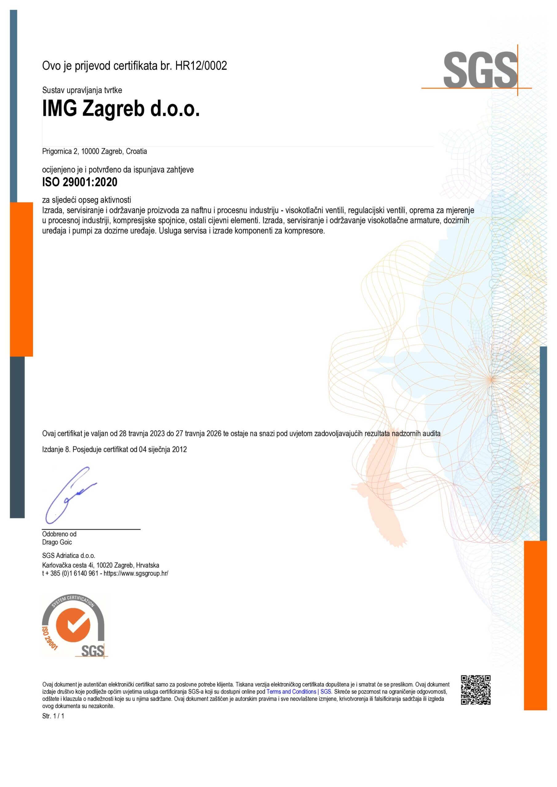 Certifikati - IMG Zagreb d.o.o.